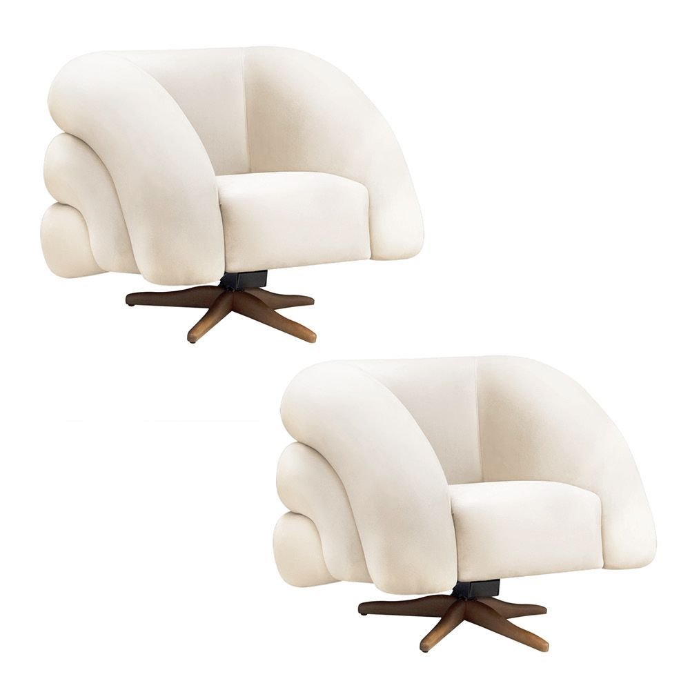 Poltrona Giratória Orgânica com Balanço Kit 2 Tana Bouclê Bege E03 - D ...