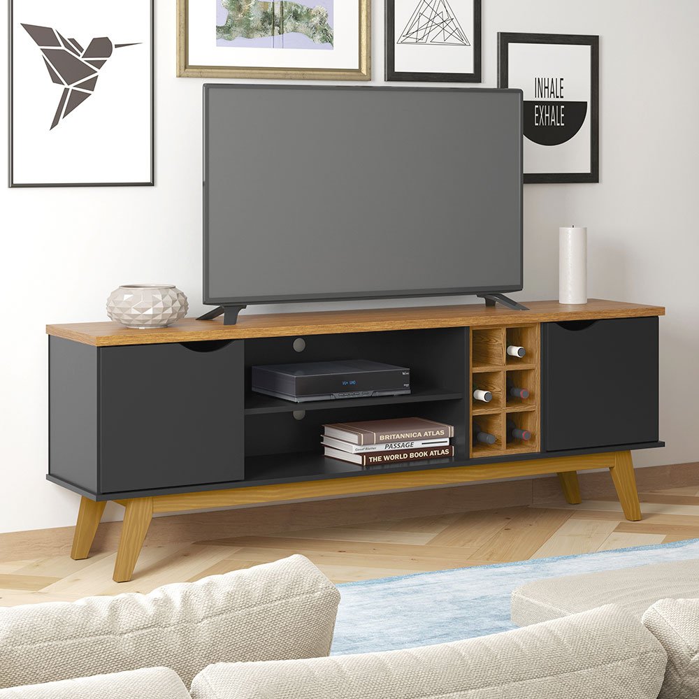 Rack para TV Prism 1.8 Preto Acetinado com Cumarú - Patrimar Móveis ...