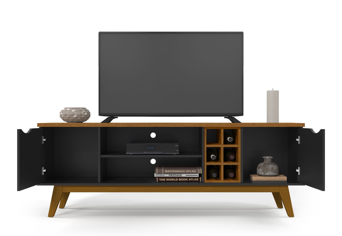 Rack para TV Prism 1.8 Preto Acetinado com Cumarú - Patrimar Móveis ...