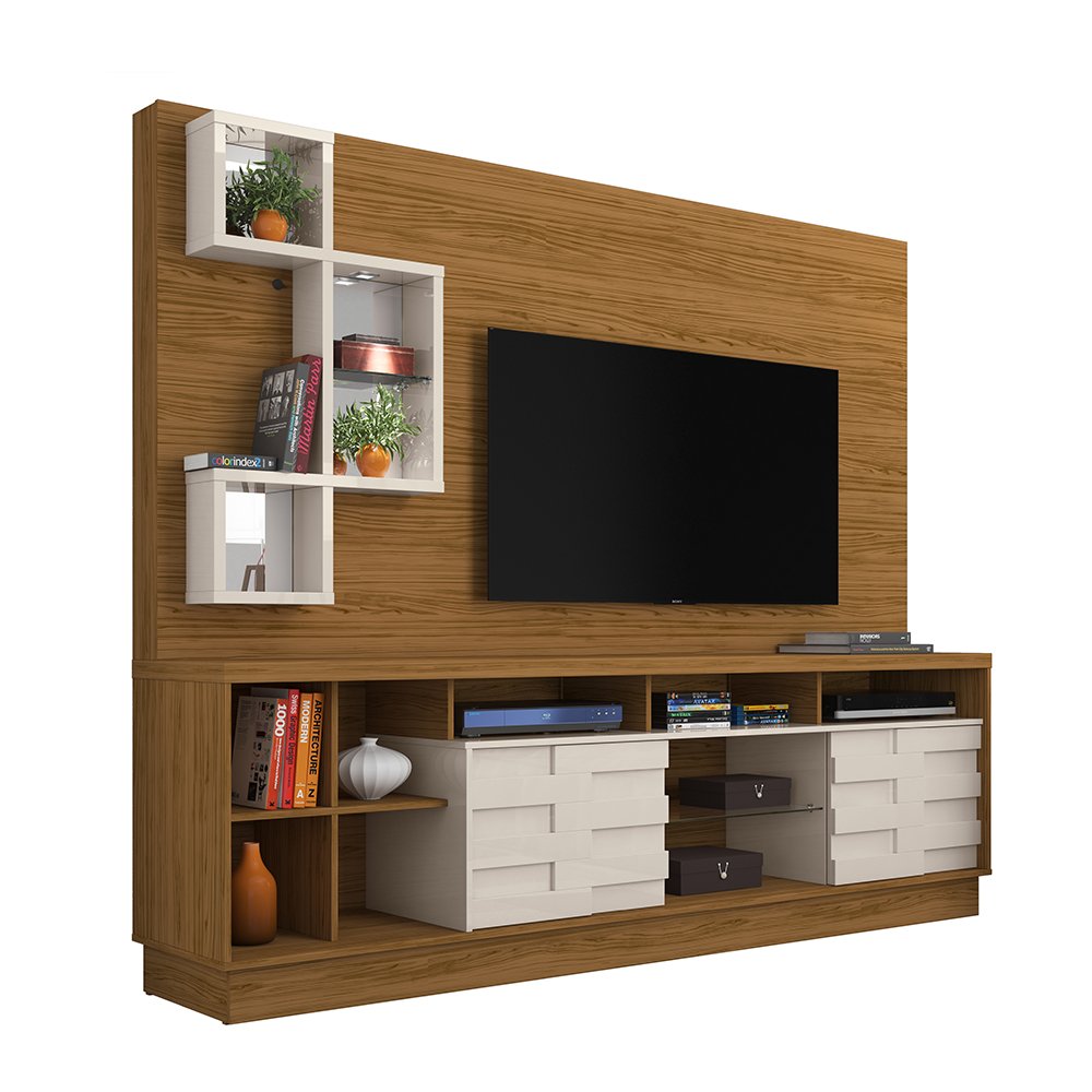 Estante para Sala Home Theater Bravo c/ Nichos TV 65 Polegadas Naturale/ Off White | MadeiraMadeira