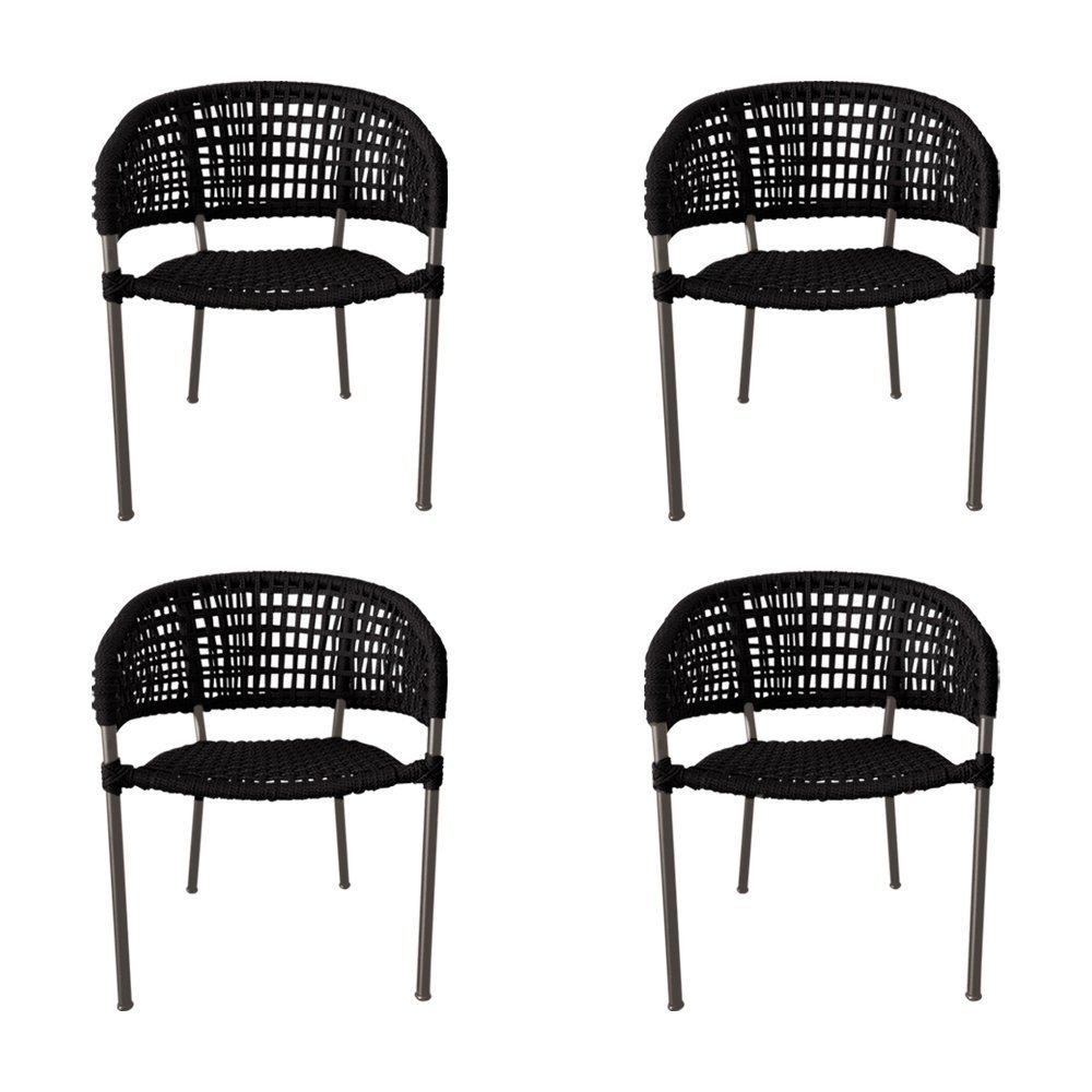 Kit 4 Cadeiras de Jantar em Corda Naútica Preta Sol Base Aluminio Rami ...