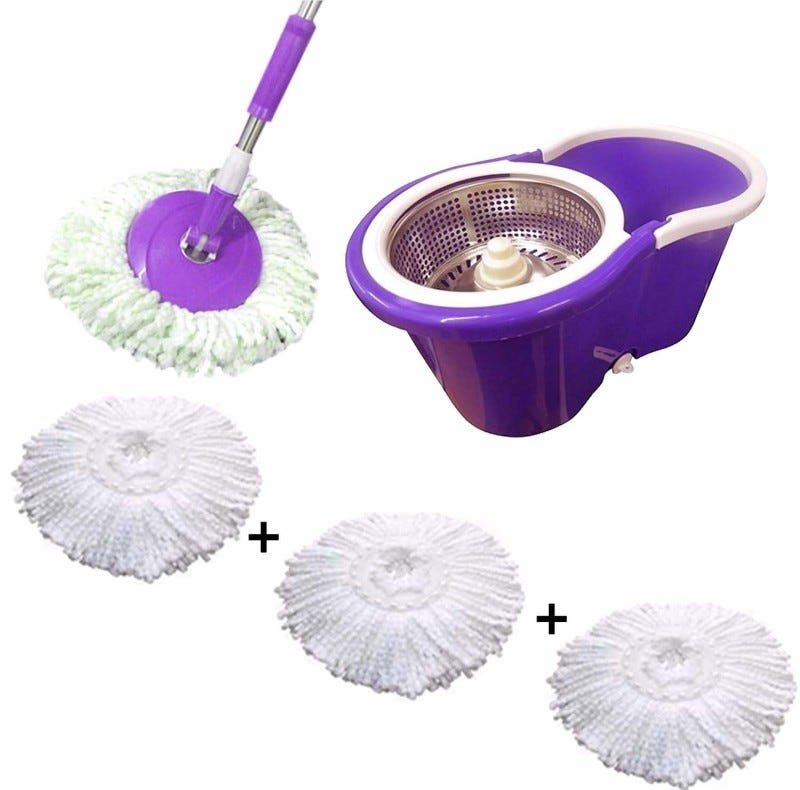 Balde Mop Esfregao Centrifuga Inox Com Roda Limpeza Com 3 Refil Extra ...