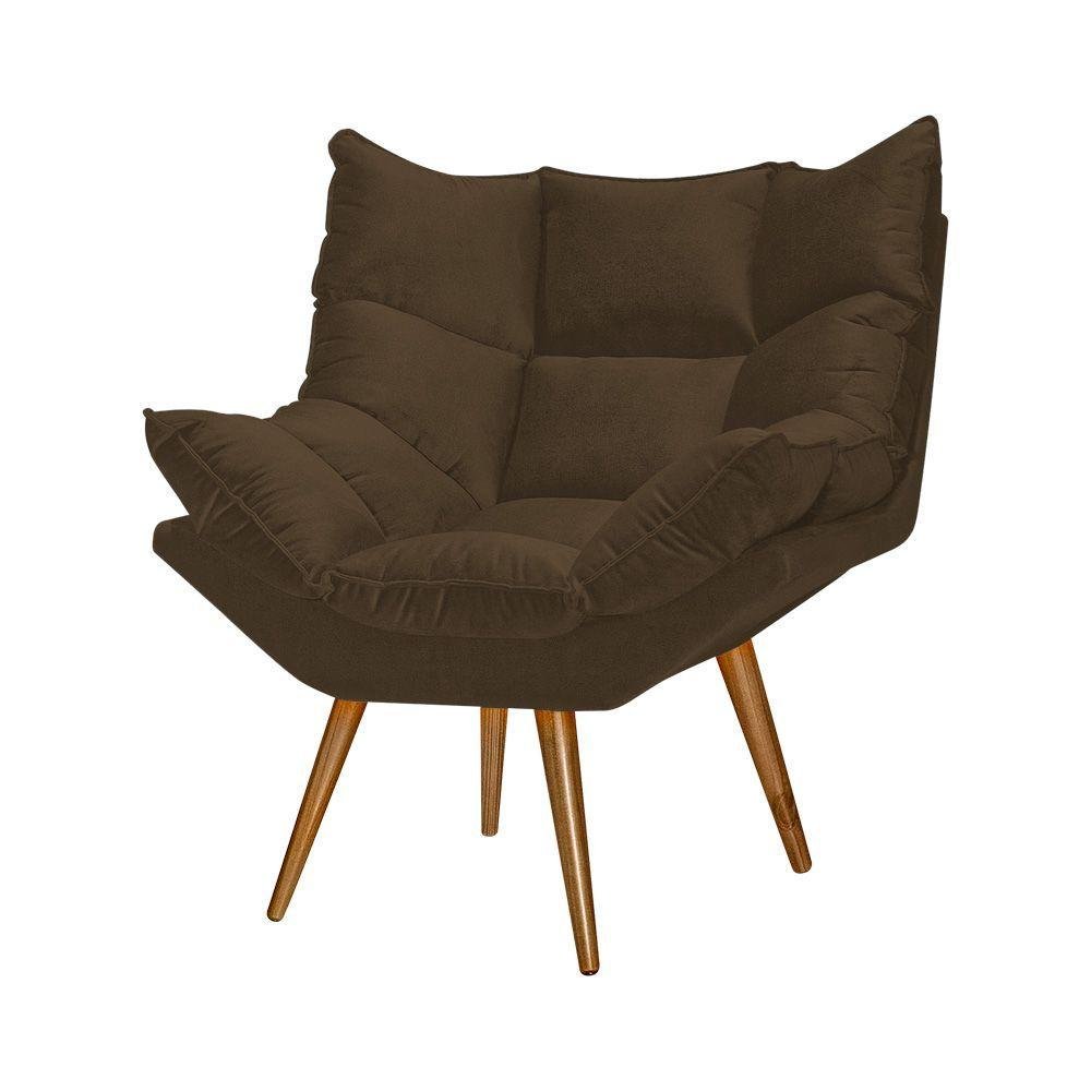 Poltrona Decorativa Luxor Prime Veludo Marrom Base Fixa em Madeira ...