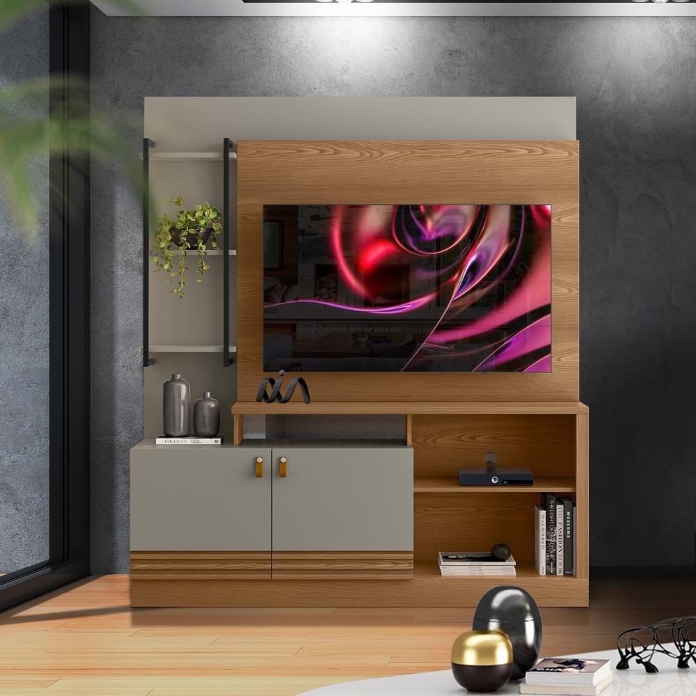Rack Com Painel TV 50 Polegadas 2 Portas Amêndoa Titânio Martim Shop JM ...