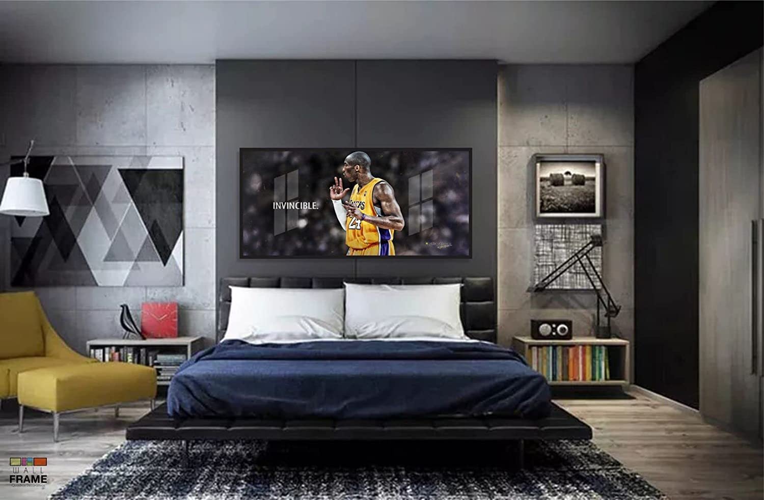 Quadro decorativo Kobe Bryant Invincible 130x60 Moldura Preta 2x2 ...