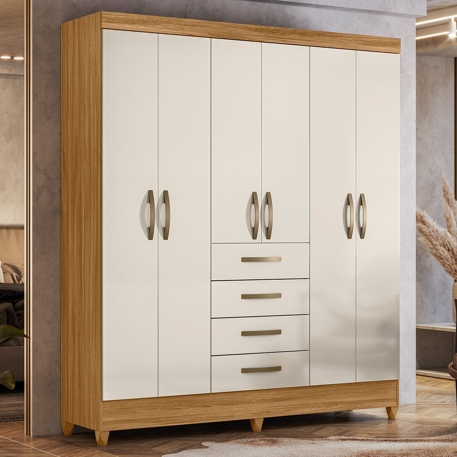 Guarda Roupa Casal 6 Portas 4 Gavetas New Avaí - Moval:freijó/off White ...