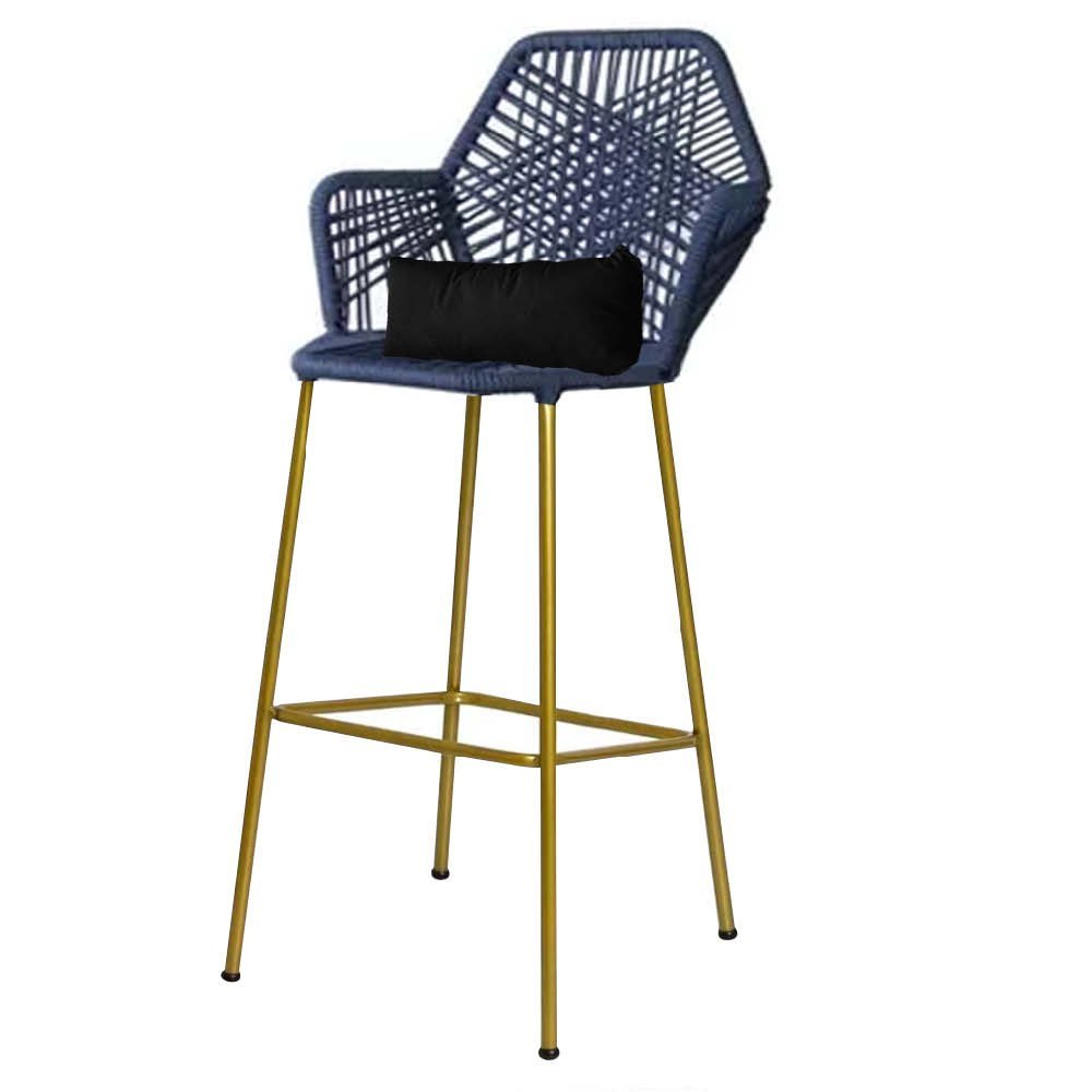 Banqueta Alta Com Encosto Sttar Balcão Ferro Dourado Fibra Azul Marinho ...