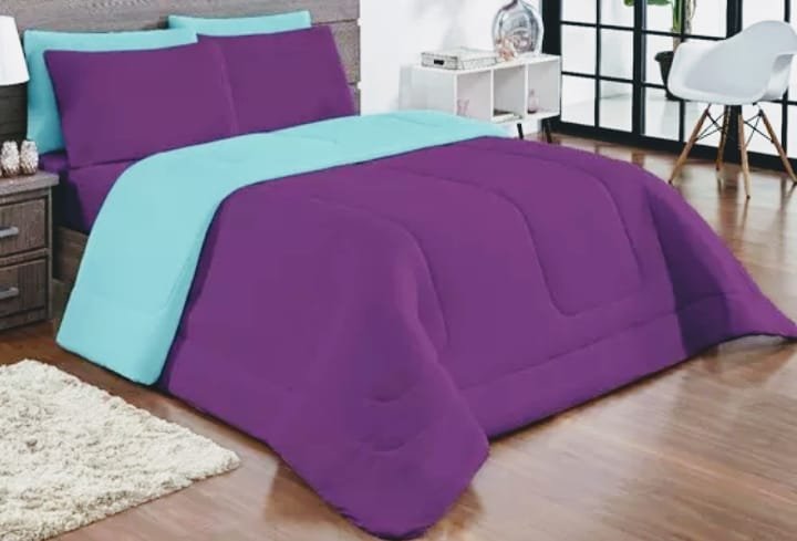 Edredom Casal Padrão Dupla Face malha em Fio Penteado 1 Peça- Roxo e ...