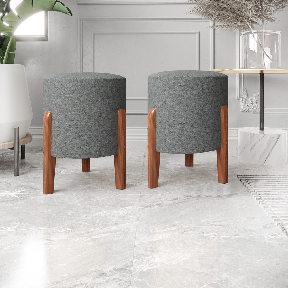 Puff Banquinho Redondo Luxo Decorativo Dallas com Pés em Madeira Maciça ...