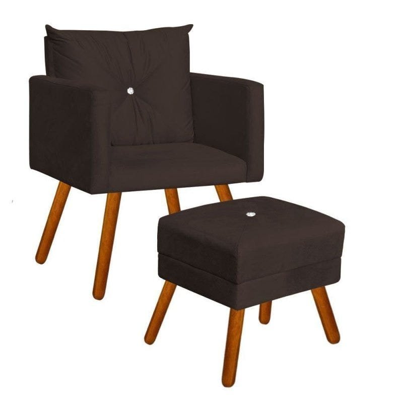 Kit Poltrona e Puff Decorativo Bella Suede Marrom com Strass - D'Rossi ...