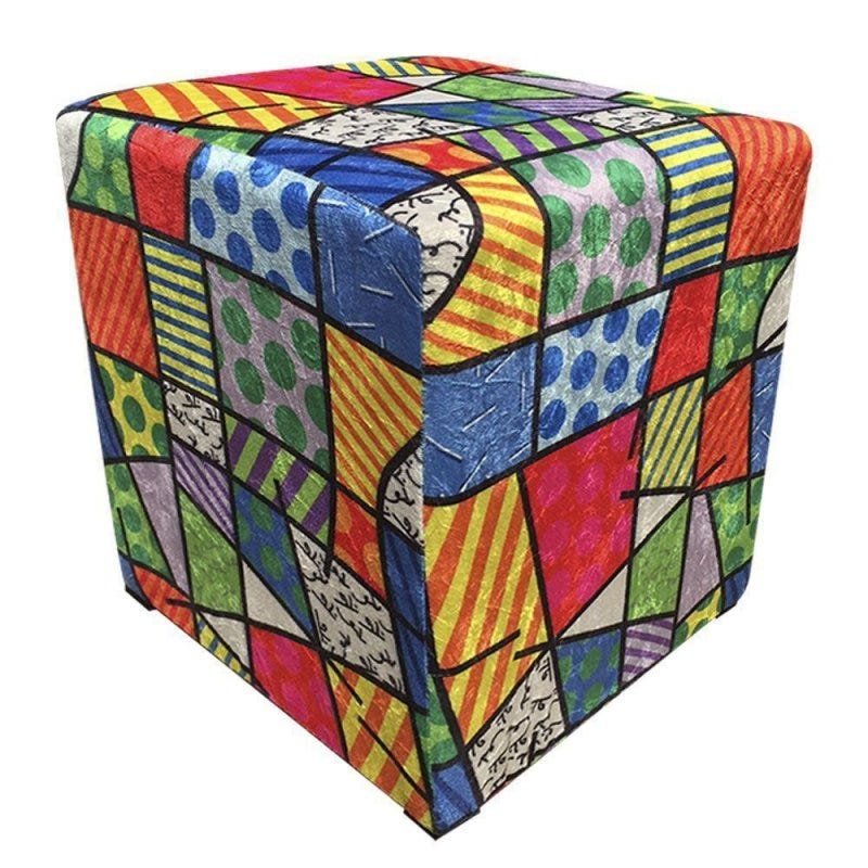 Puff Decorativo Dado Quadrado Romero Britto D11 | MadeiraMadeira