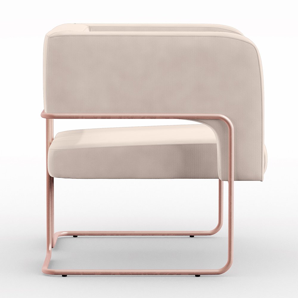 Poltrona Decorativa Scarlett D02 Base de Aço New Cobre Veludo Bege B ...