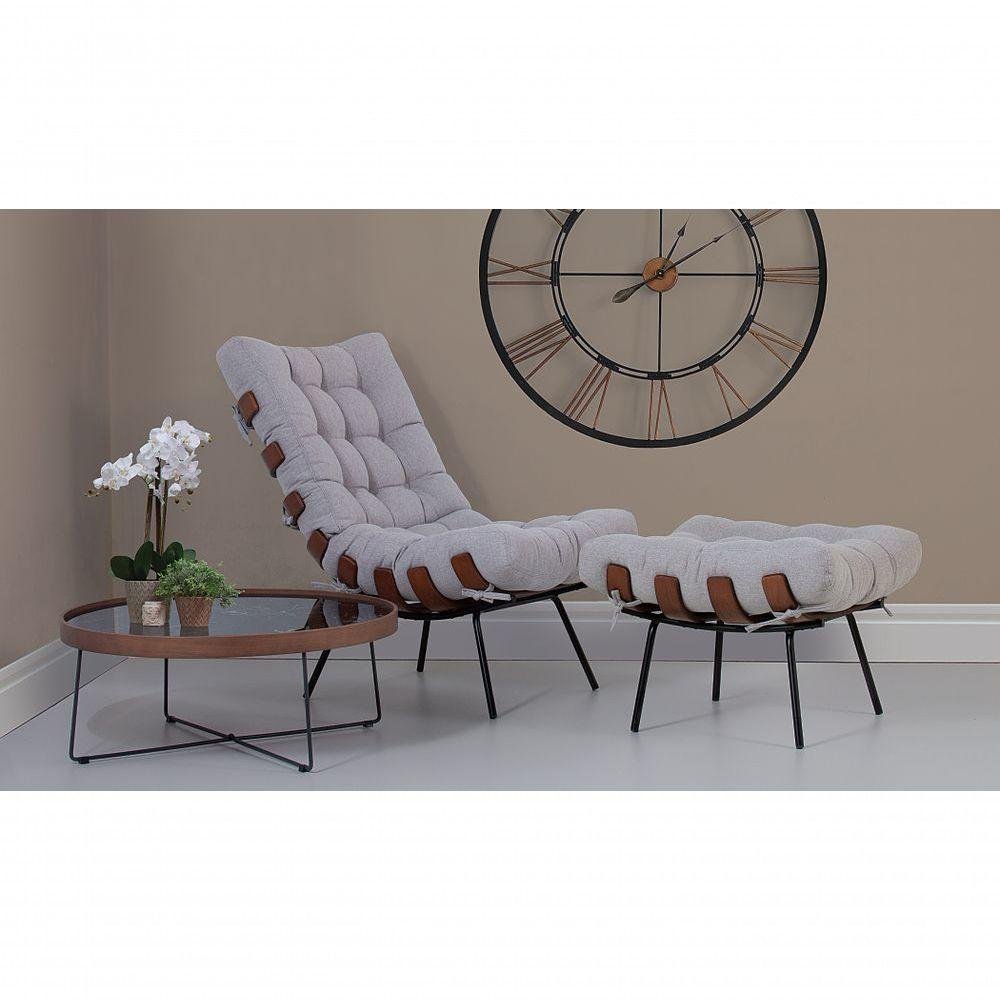 Poltrona Costela Chaise Roncalli Laminado Madeira Estofada + Puff Divan ...
