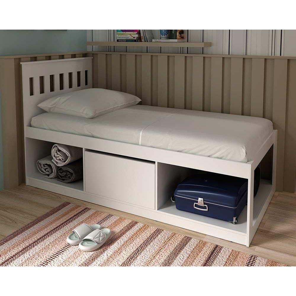 Cama Solteiro Multifuncional C/ Nichos e Baú Cm8037 Branco - Tecno ...