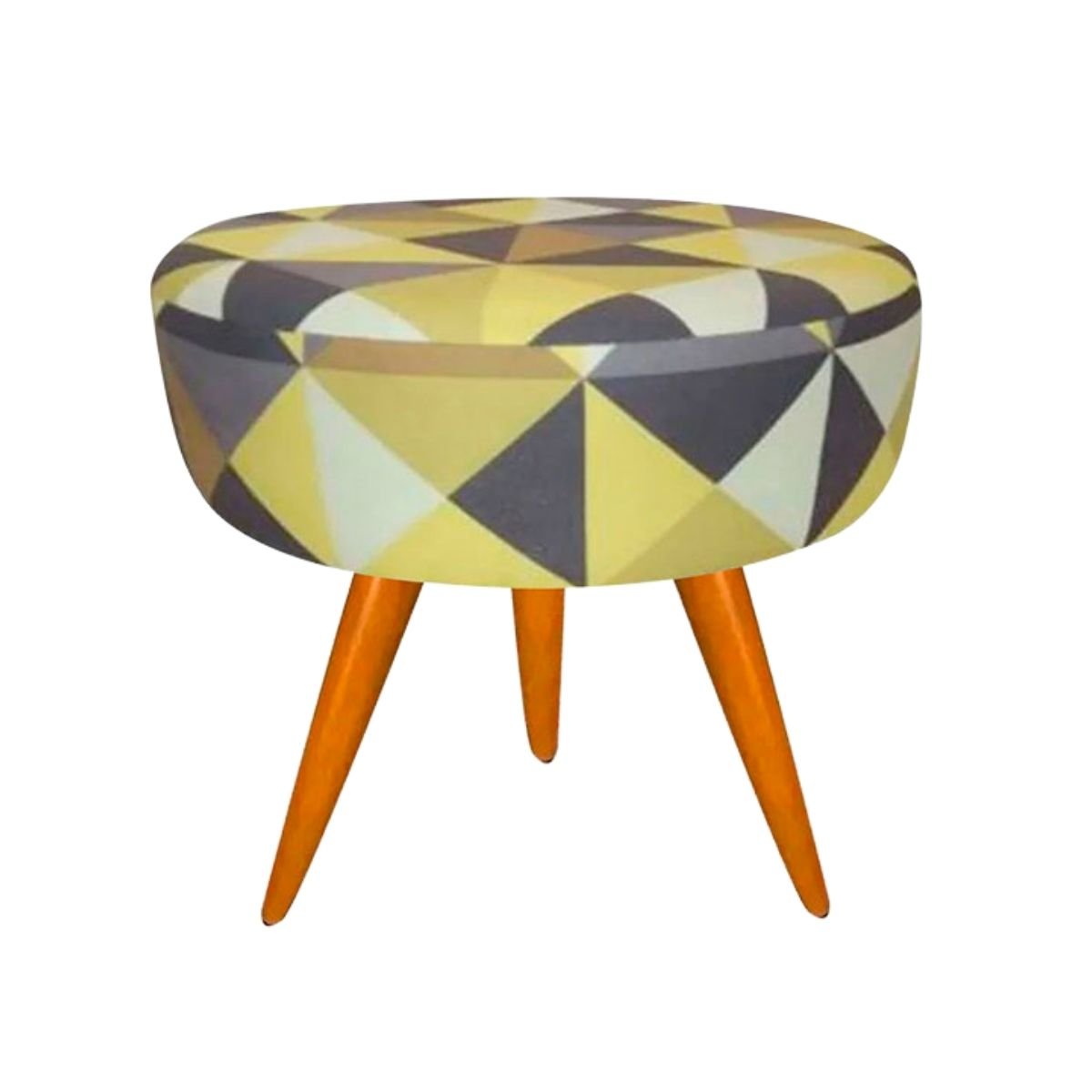 Puff Decorativo Lavínia Suede Estampado Triangulo Amarelo Pés Madeira ...