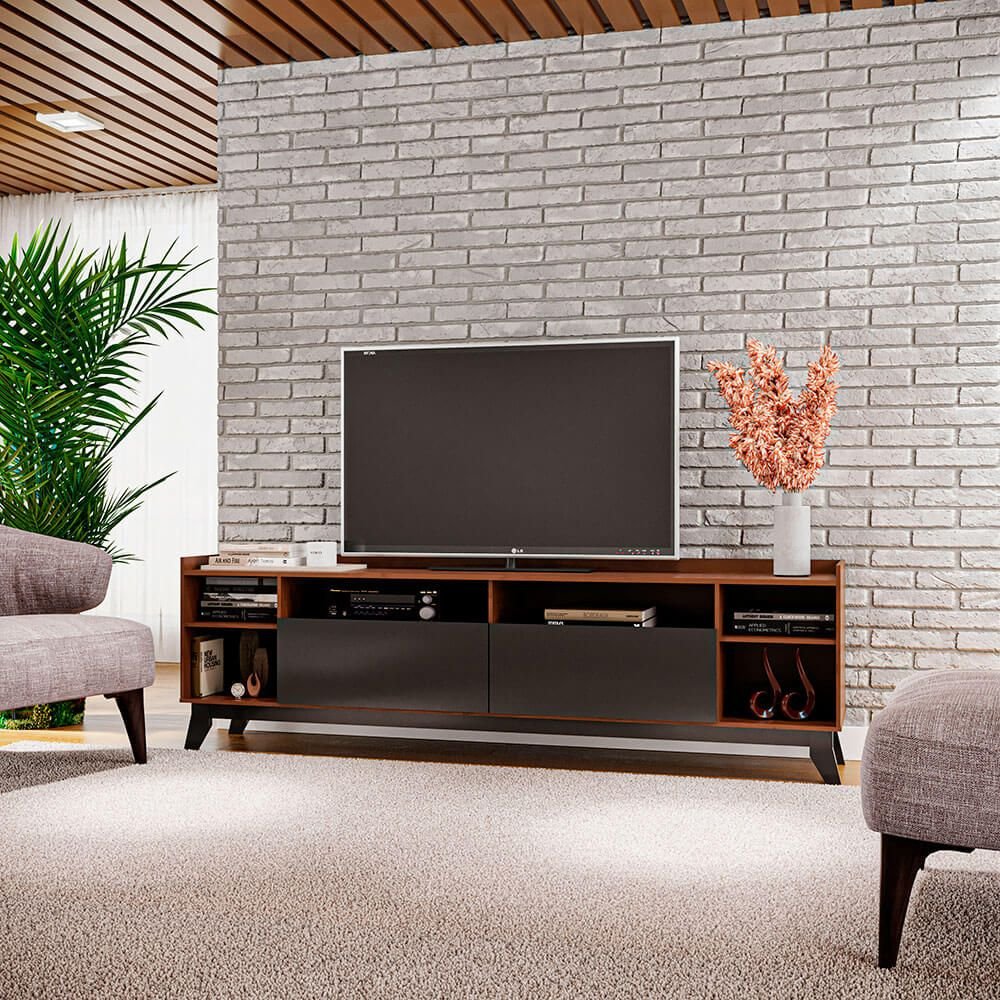 Rack Bancada 2m para Tv até 60 Polegadas Murano Clean Ambar / Preto - Ambiance Móveis ...