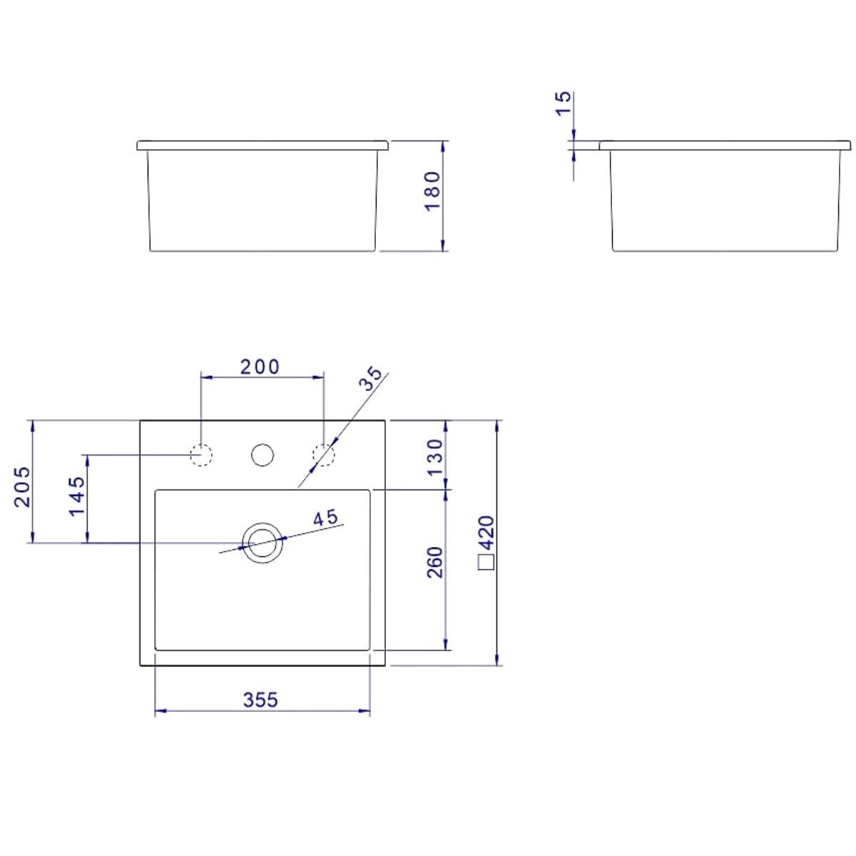 CUBA DE SOBREPOR QUADRADA COM MESA 42CM BRANCO DECA Cor:Branco:Branco ...