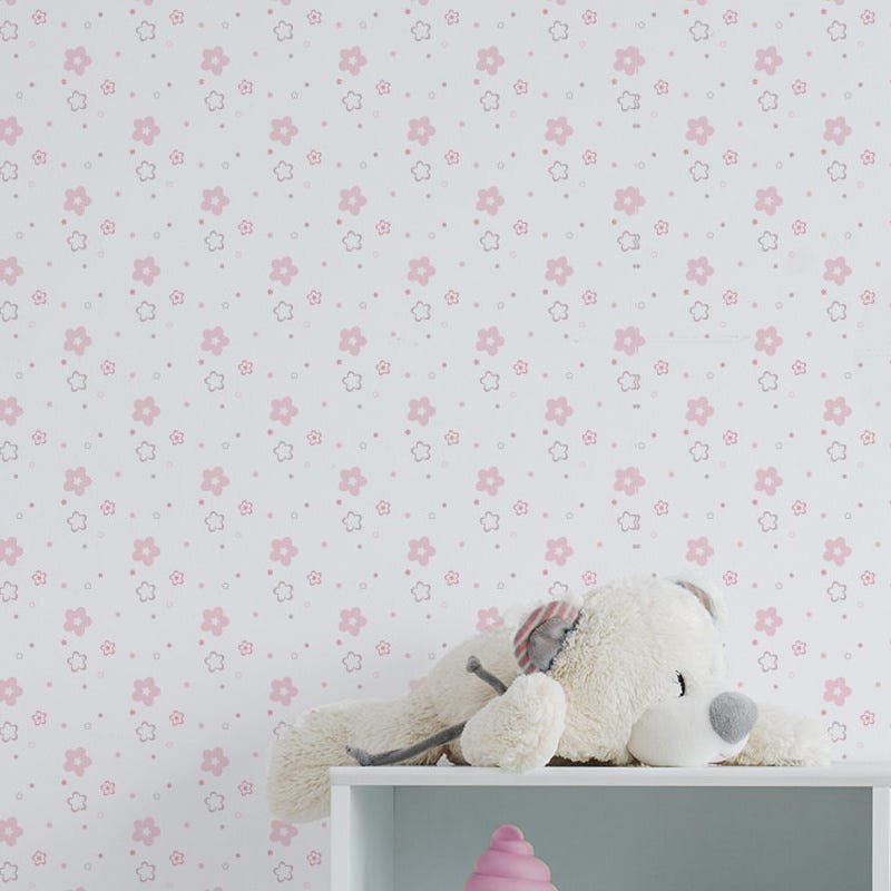 Papel de Parede Floral Rosa Infantil Adesivo 2,70x0,57m | MadeiraMadeira