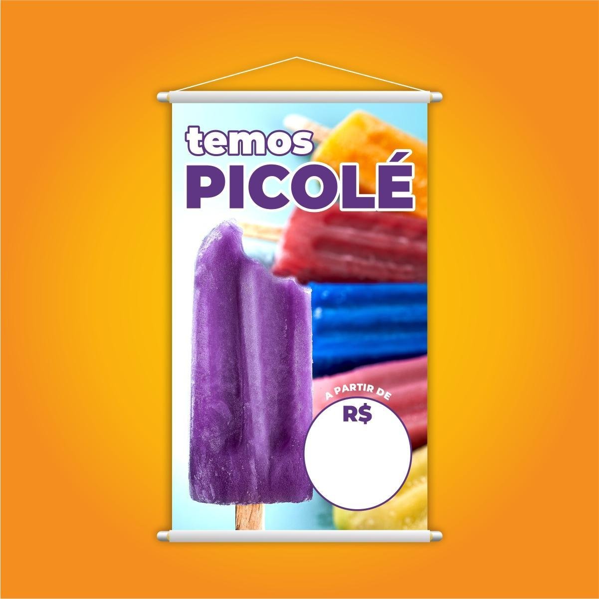 Banner Temos Picolé Colorido Preço Fundo Branco 80x50cm | MadeiraMadeira