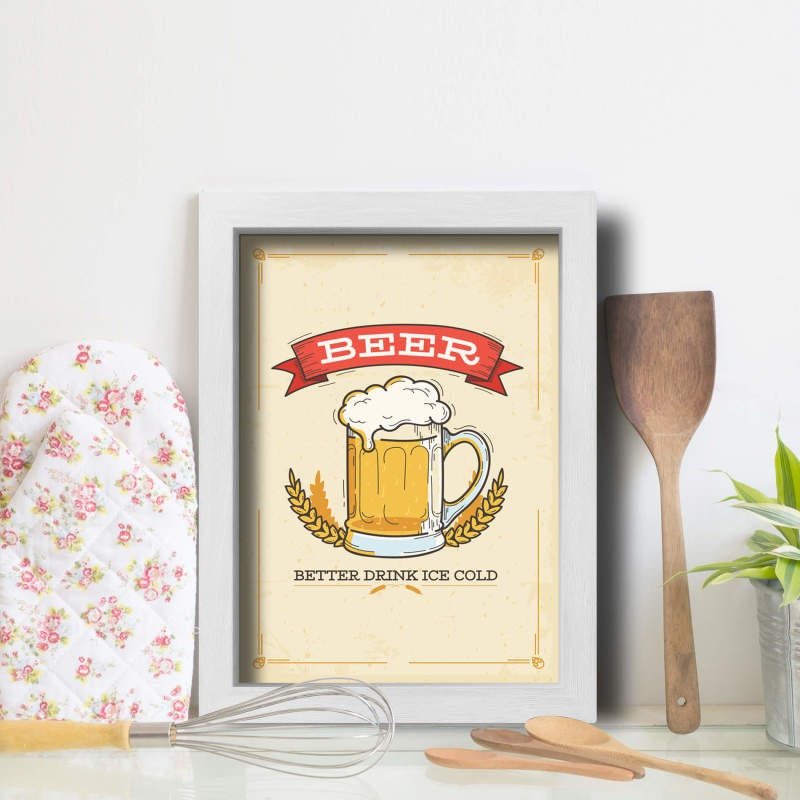 Quadro Cozinha Cerveja Drink Cold 33x43cm Moldura Branca | MadeiraMadeira