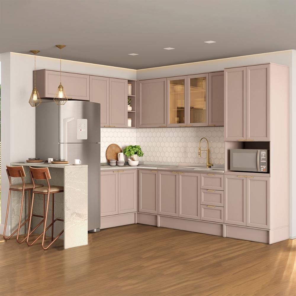 Cozinha Clássica Modulável Completa em L Mdf Malta Carraro Cor:duna ...