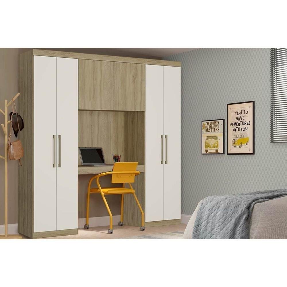 Guarda Roupa Casal 6 Portas e Porto 836 Noce-off White - Carraro ...