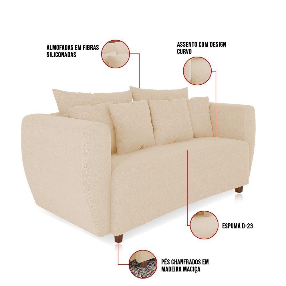 Sofá 3 Lugares Curvo Linho Areia A27 Pés Castanho | MadeiraMadeira