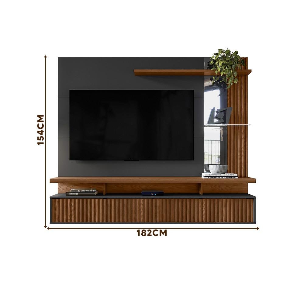 Painel Com Espelho TV 60 Polegadas Ripado Freijó Preto Maragogi Linea Brasil | MadeiraMadeira