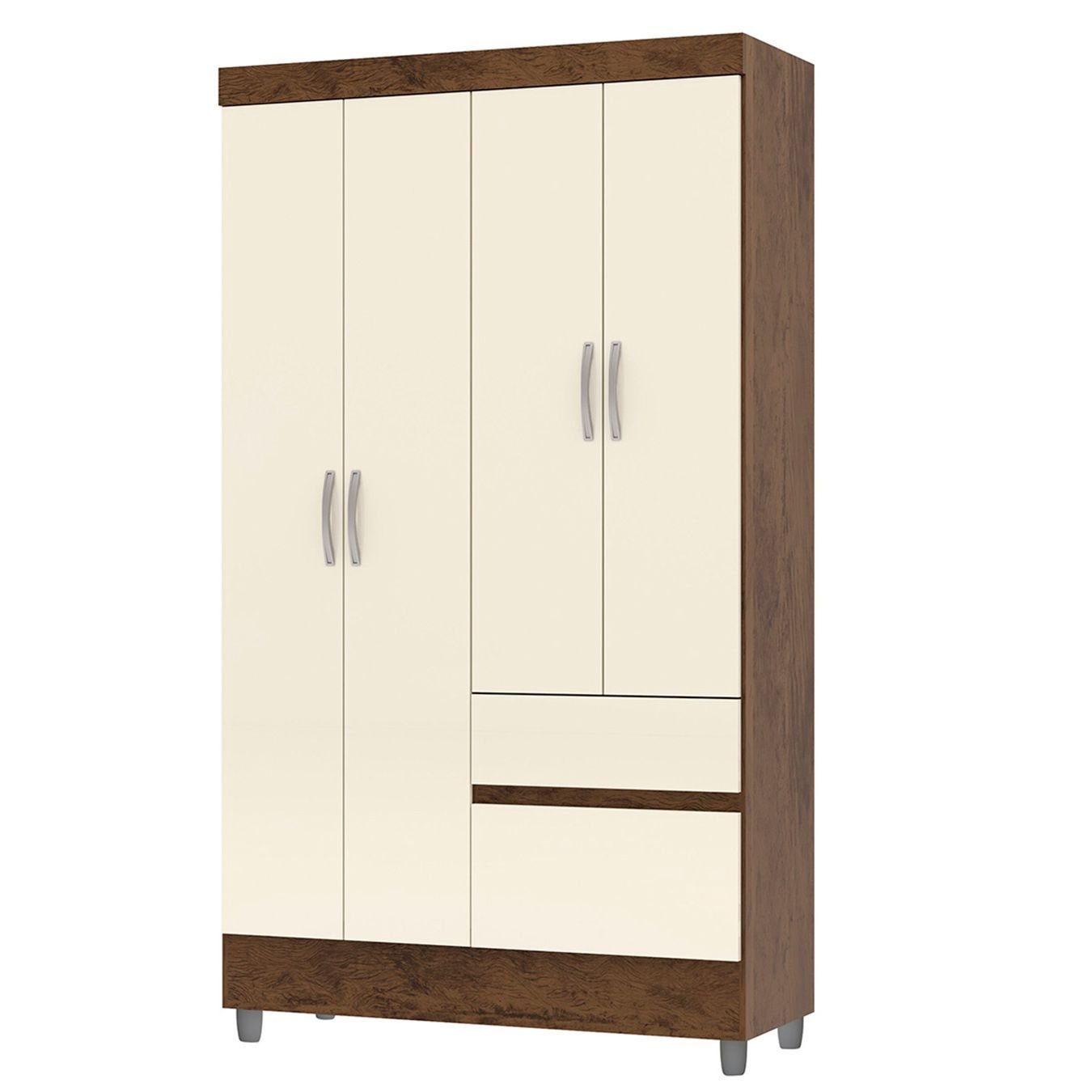 Guarda Roupa Solteiro 103cm 4 Portas Mayra Imbuia/champanhe V02 - Mpozenato | MadeiraMadeira
