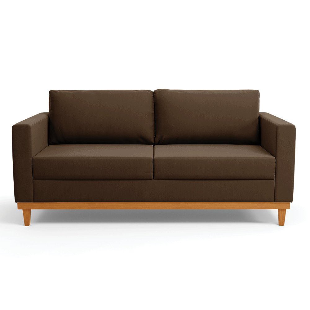 Sofá 03 Lugares Juliette Suede Base Madeira Castanho - D'Rossi | MadeiraMadeira