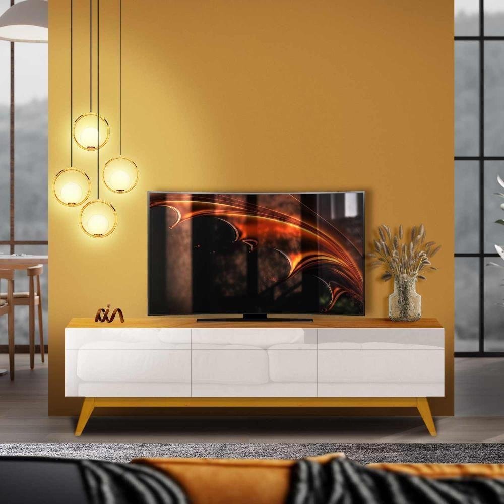 Rack Retrô Tv até 60 Polegadas 3 Gavetas Off White Freijó Touch Sophi 1 ...