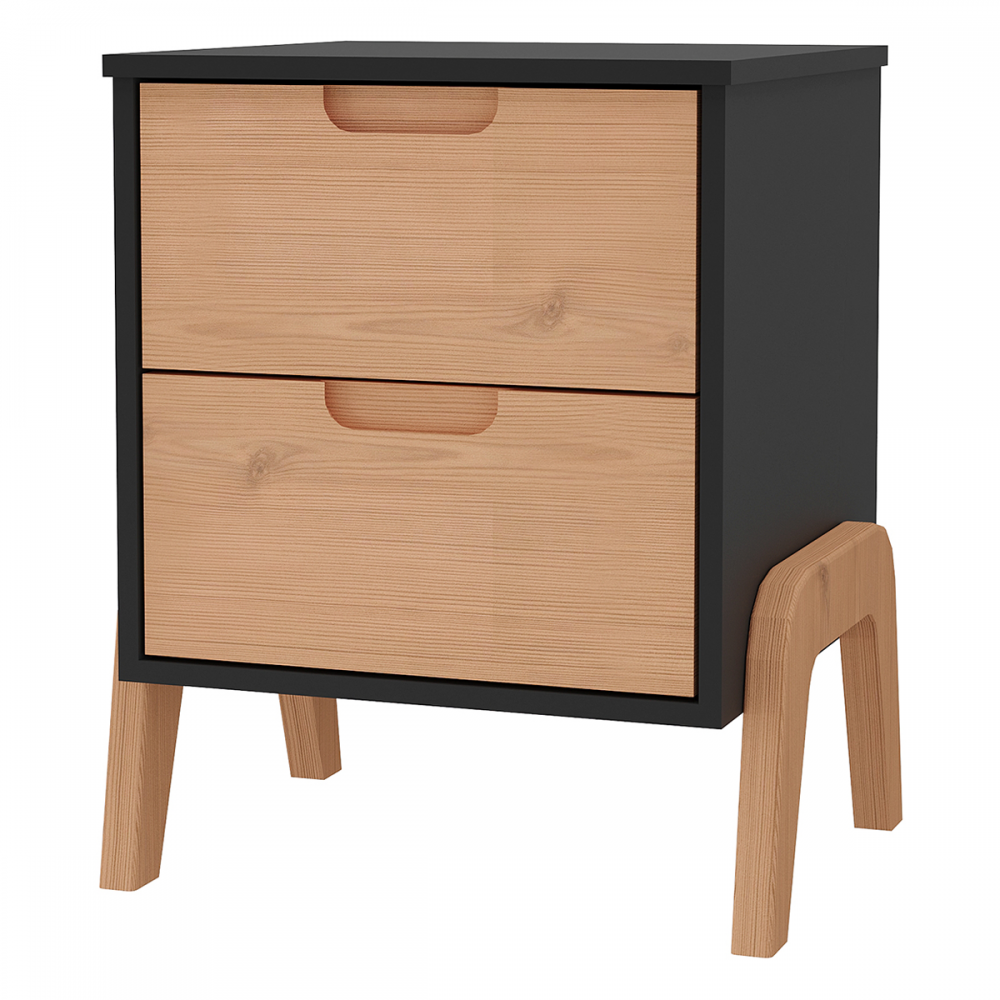 Mesa de Cabeceira 2 Gavetas Grafite Tx/Pinus Cera Bf-1001 - Hecol ...