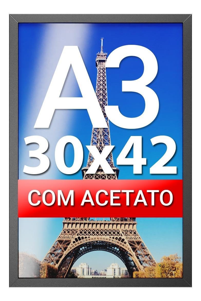 Moldura Quadro A3 30x42cm com Acetato Preta Diplomas Fotos | MadeiraMadeira
