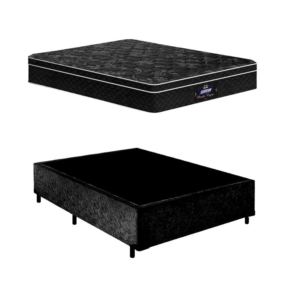 Kit Cama Box Preta Casal e Colchão Pérola Negra de Molas Bonnel Gazin ...