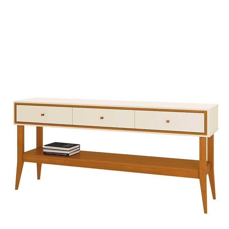 Aparador Retrô 3 Gavetas 154cm Bari EDN Off White/Cedro | MadeiraMadeira