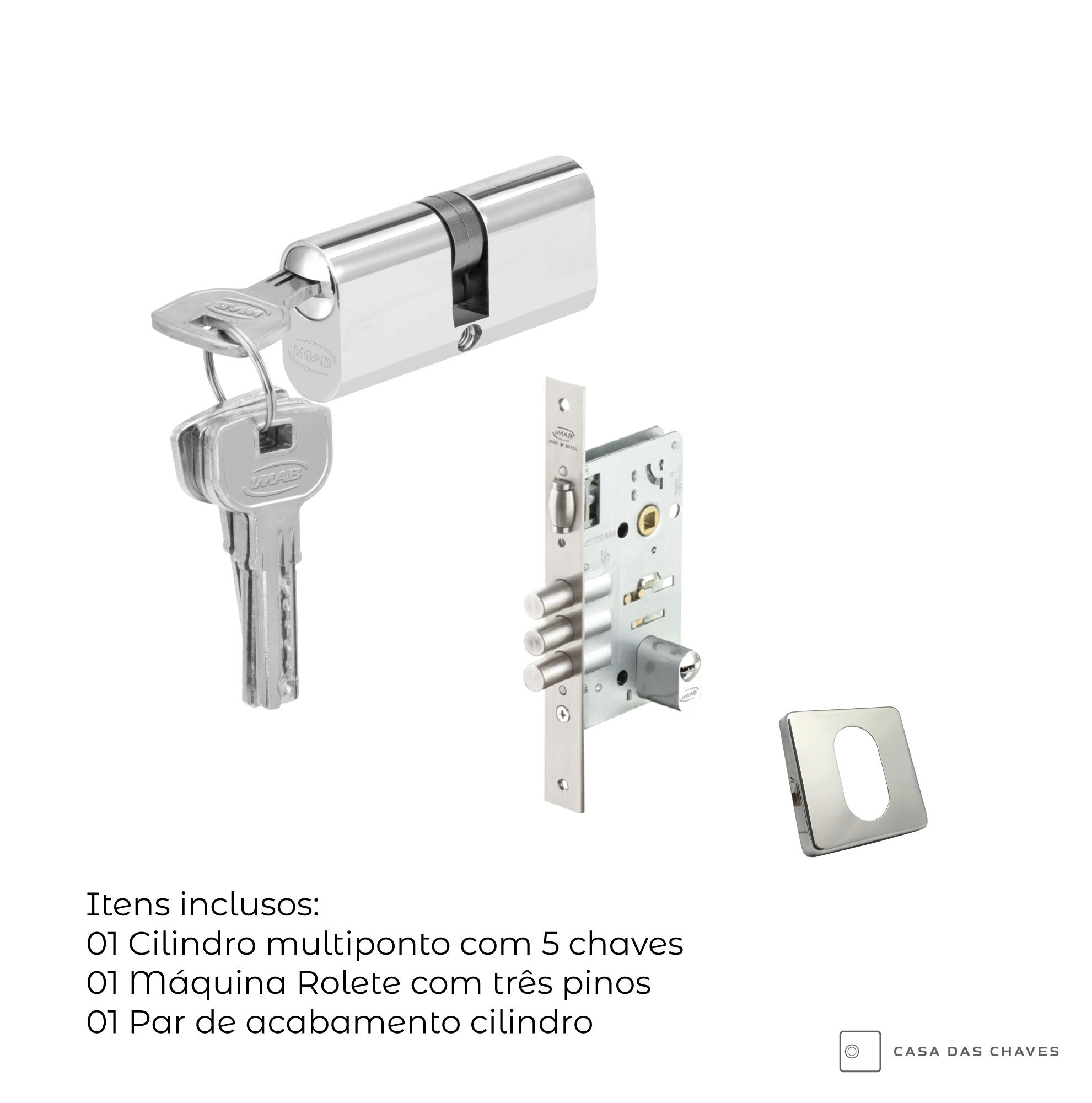 Fechadura Imab Rolete Três Pinos com Chave Multiponto 4800 Rolete ...