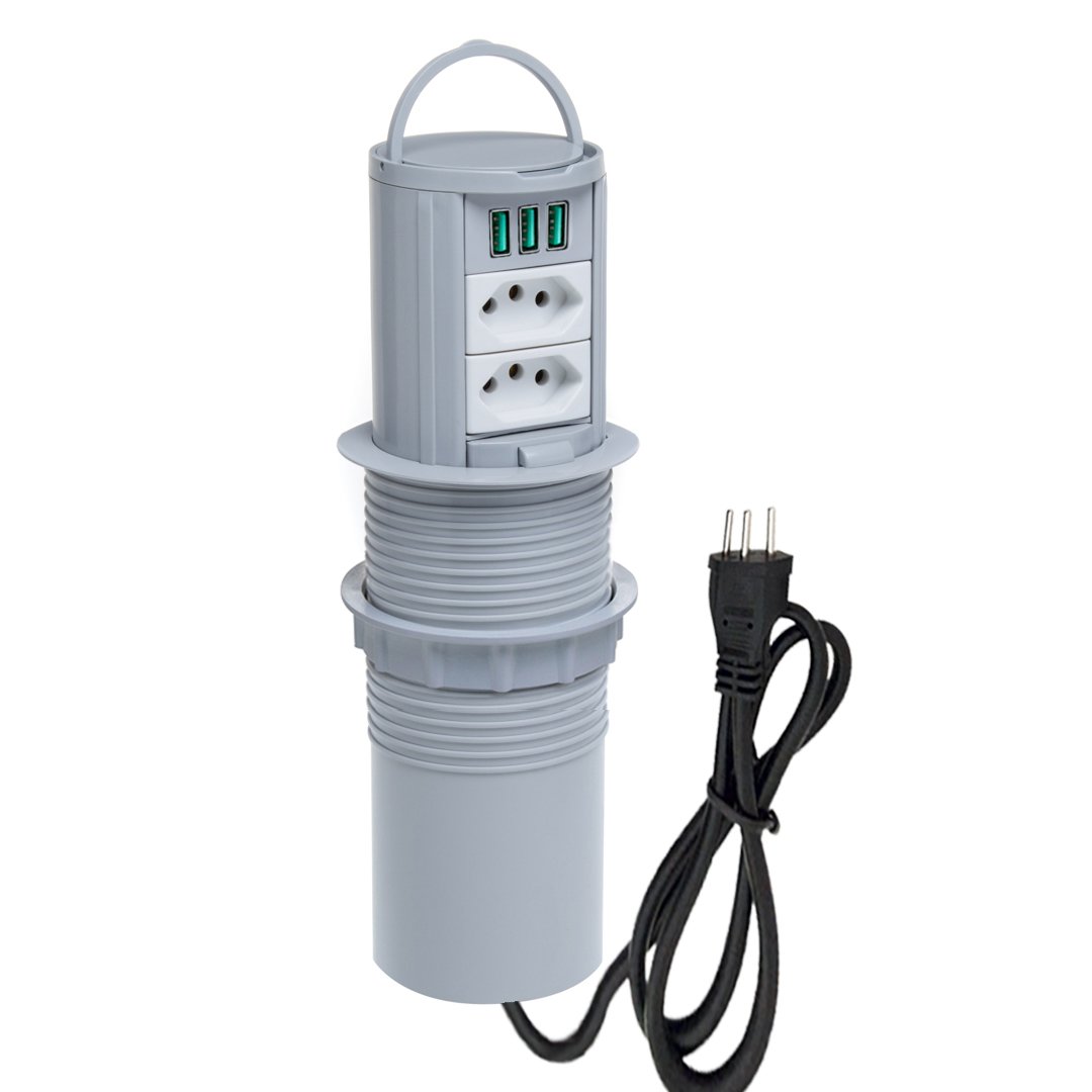 Torre de Tomada Totem Slim Manual Alça 2 Tomada 20a 3usb 5.2:cinza ...