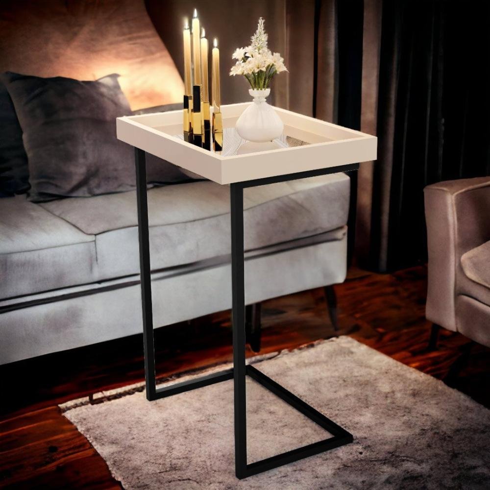 Mesa de Apoio Sofá Jb 4774 Pérola e Preto Bechara | MadeiraMadeira