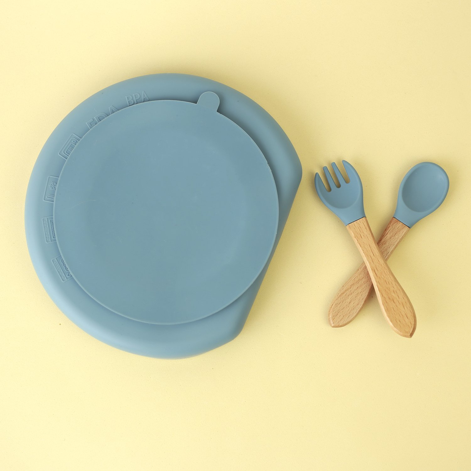 Conjunto De Alimentação De Bebê Em Silicone Premium 2 Pcs U AZUL ...