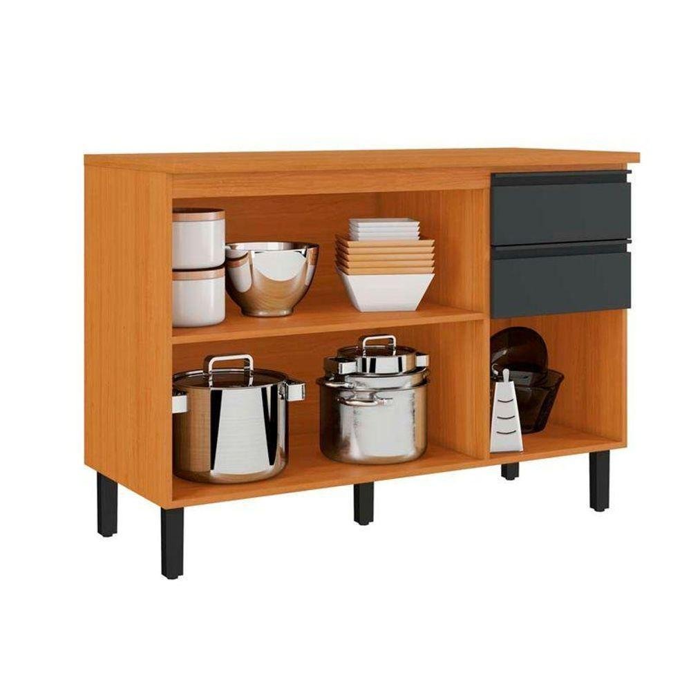 Balcão de Cozinha 3 Portas e 2 Gavetas Cinamomo e Grafite Namur Itatiaia | MadeiraMadeira