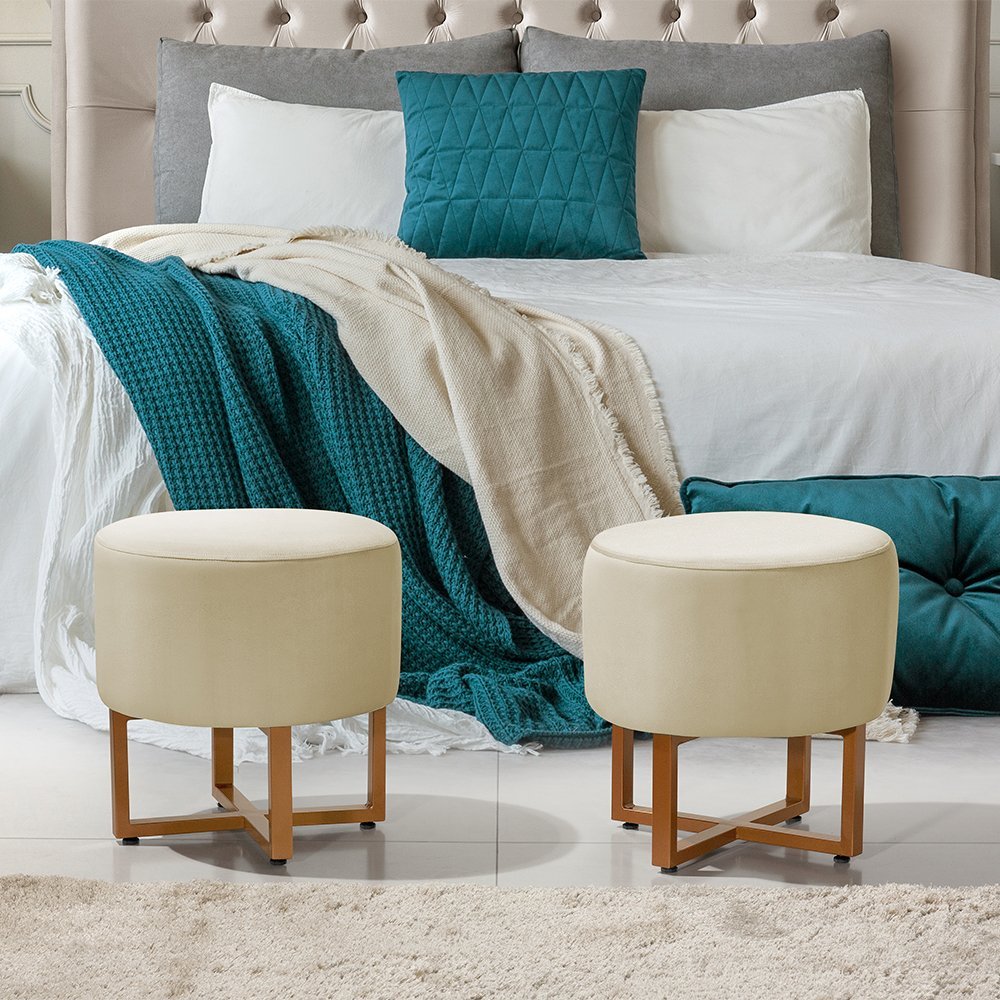 Kit 2 Puff Industrial Decorativo Charles Estofado Veludo Bege Base ...