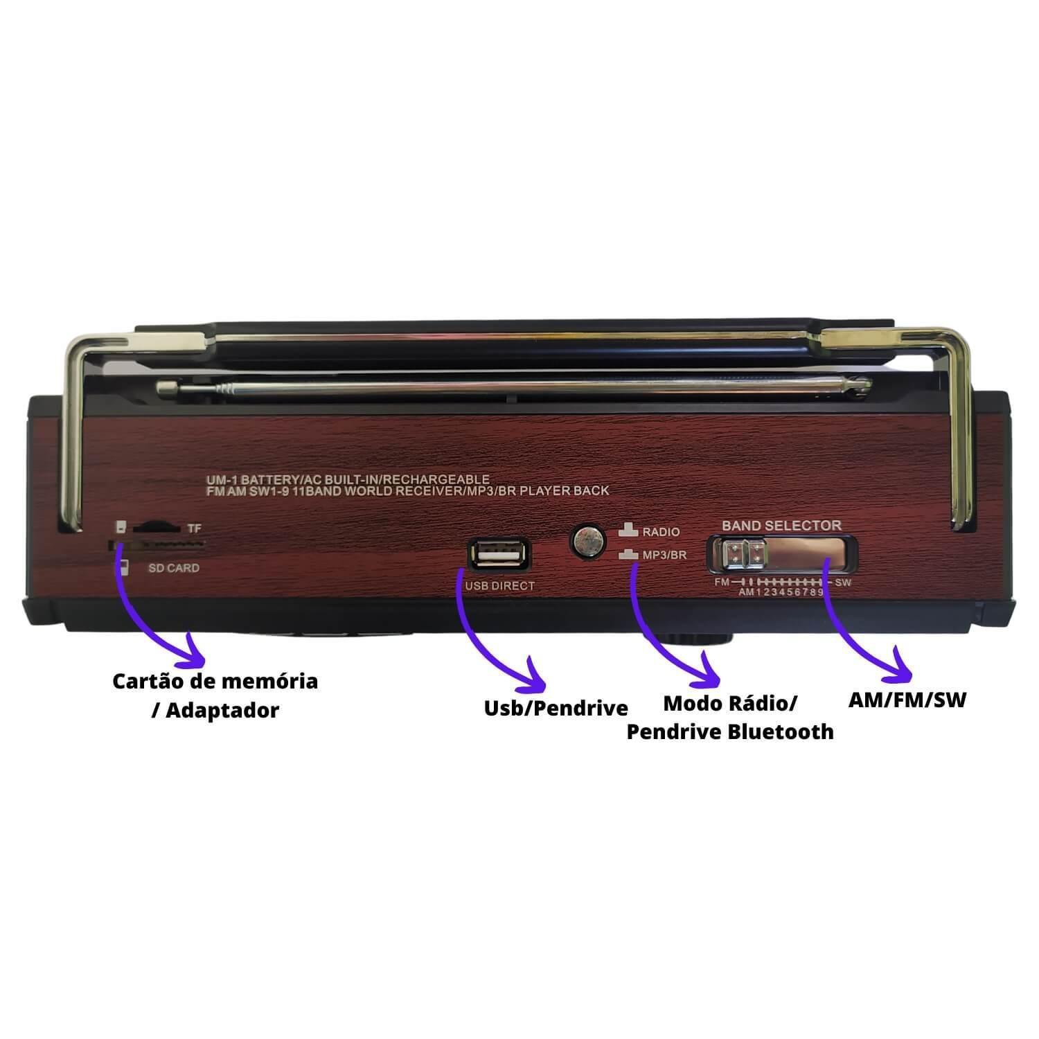 Rádio Vintage Retro Usb E Sd Bluetooth Potente Portátil Am | MadeiraMadeira