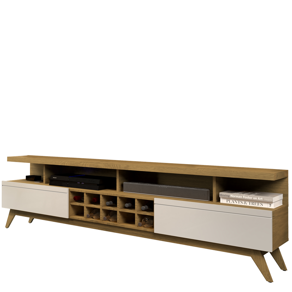 Rack P/ TV 72" Vivare 1,80 Wood Adega Giga- Cumaru/Off White ...