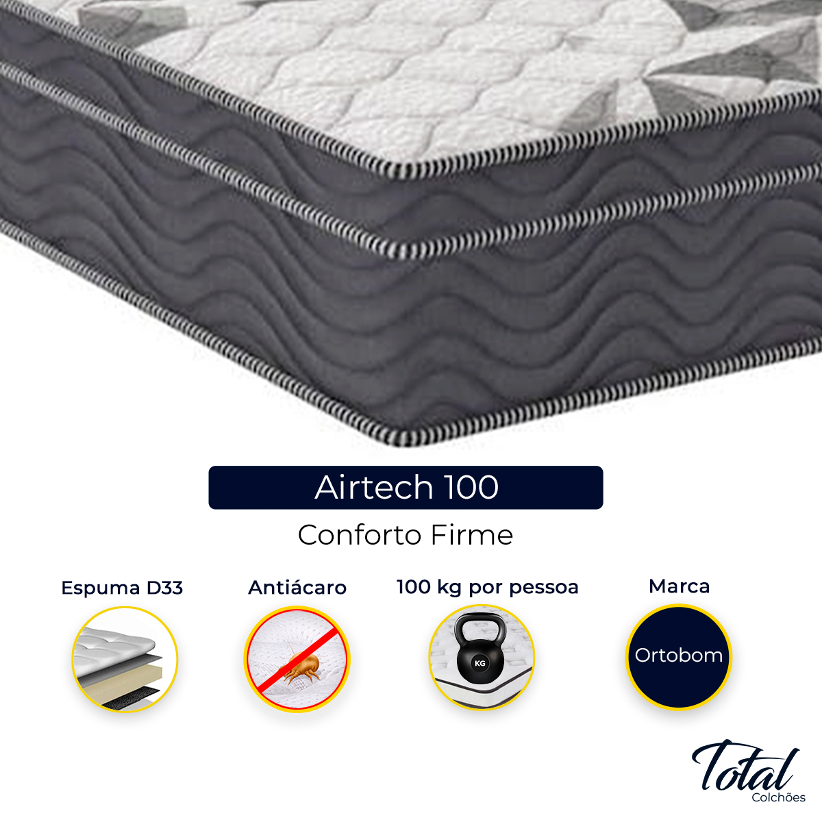 Cama Box Casal Bege e Colchão Airtech 100 D33 Ortobom | MadeiraMadeira