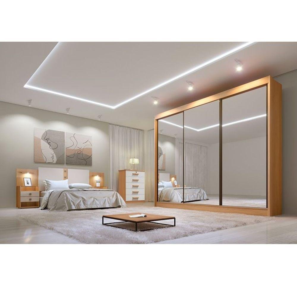 Guarda Roupa Casal Dubai 3 Portas Espelhadas 6 Gavetas 100% Mdf D Doro ...