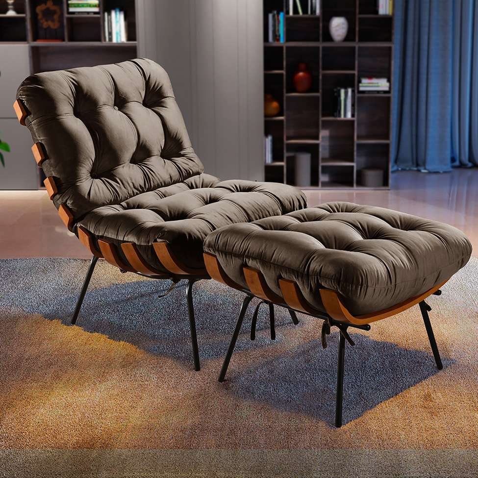 Poltrona com Puff Costela - Suede Capuccino - Luxury Estofados ...