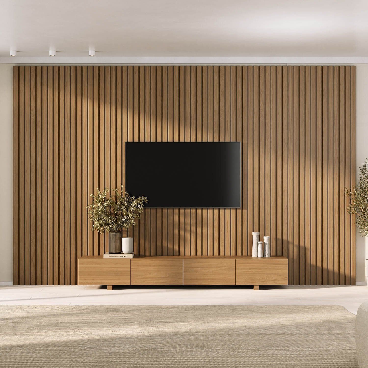 Rack com Painel Ripado para TV até 86 Polegadas 360cmx230cm Liso Aruá ...