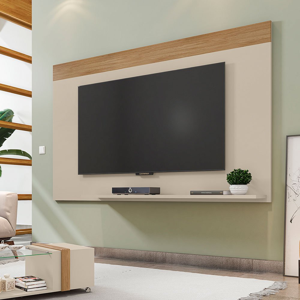 Painel Suspenso Mesh para TV Até 75' MDP Off White/Buriti - Gran Belo ...