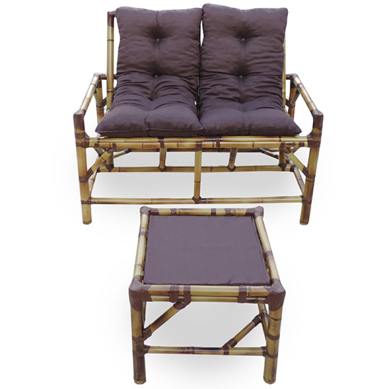 Kit Sofá de Bambu 2 Lugares com Almofadas Marrom | MadeiraMadeira