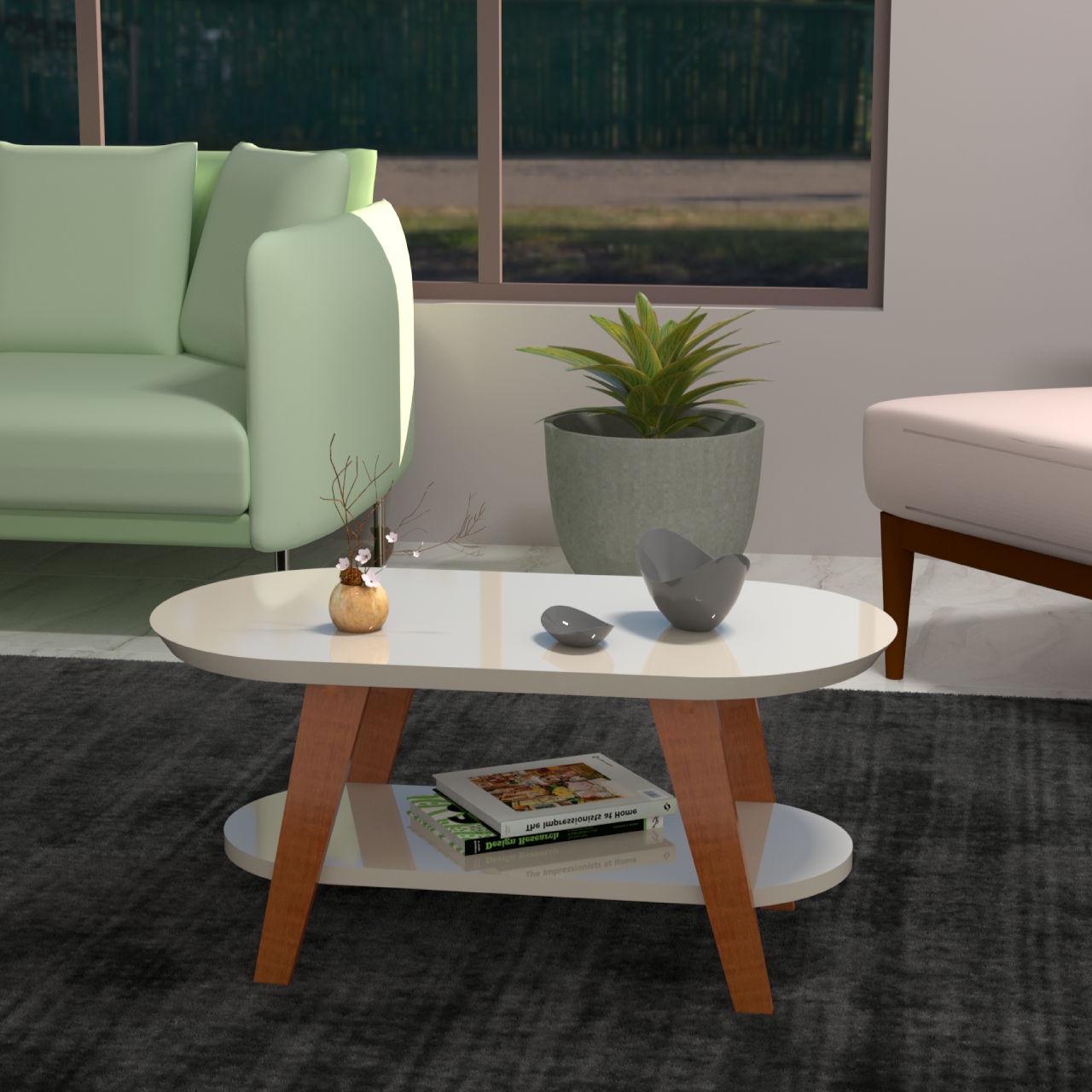 Mesa de Centro Oval Off White Moderna 100% em Mdf | MadeiraMadeira